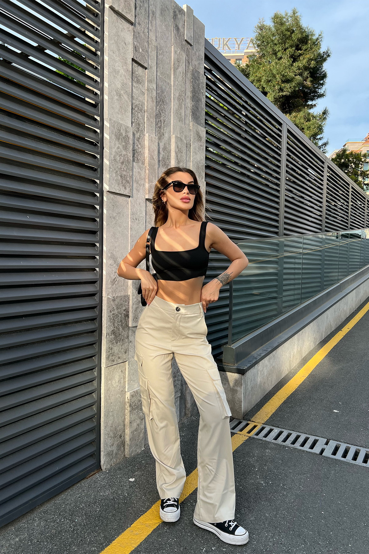 Krem Kargo Cepli Pantolon ATE6103 - Eyyo