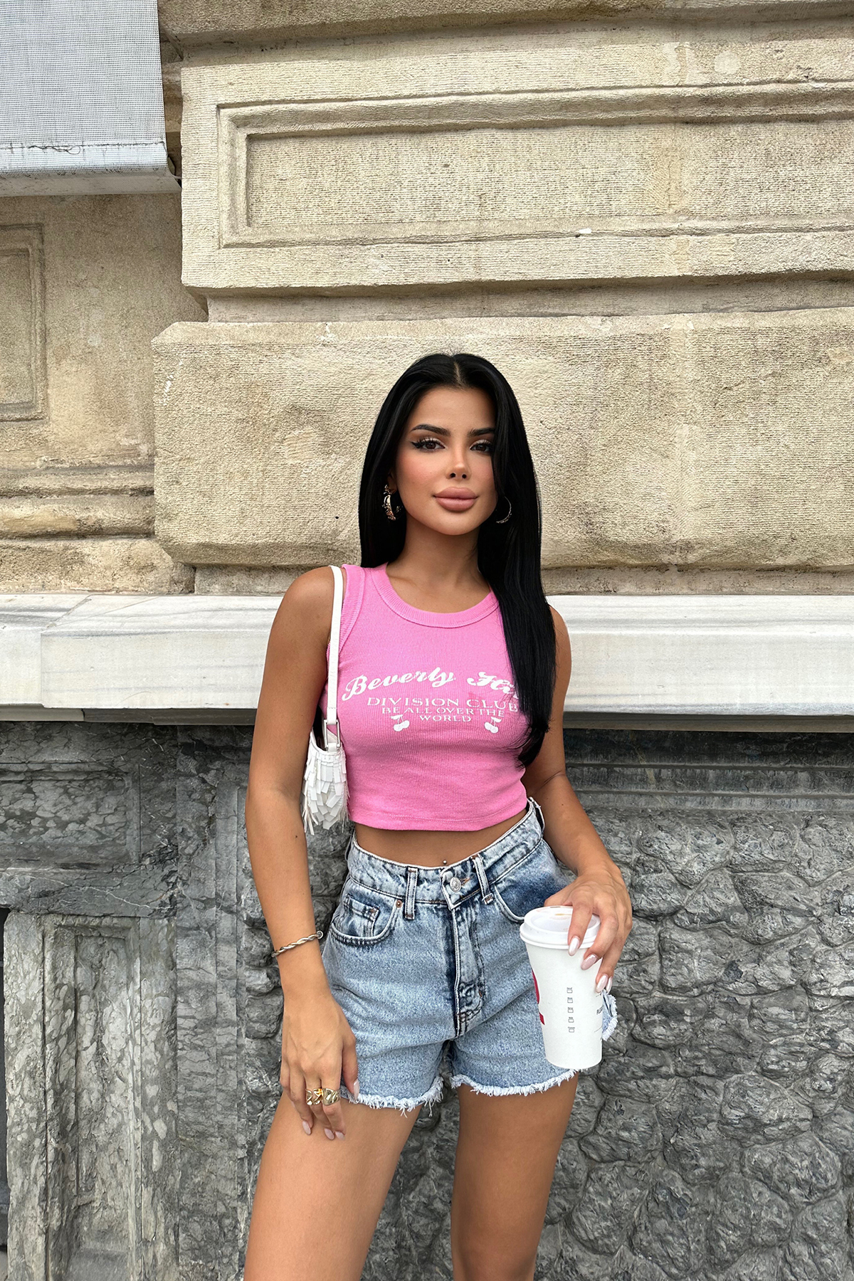 Pembe Önü Yazılı Crop Top ATE7986 - Eyyo